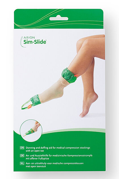 Sim-Slide för både på- och avtagning av kompressionsstrumpor